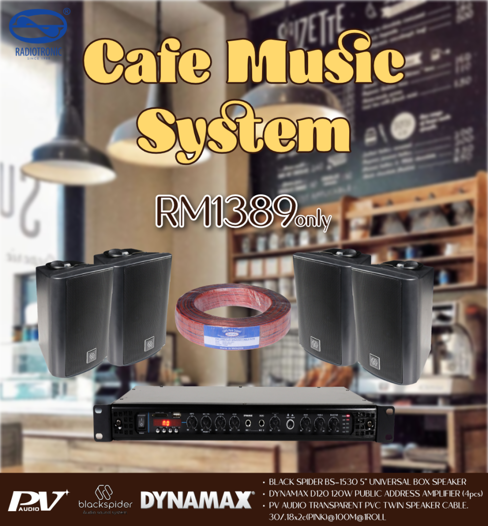 Dynamax D120 PA Amplifier with 4 Black Spider 5″ Box Speaker for Cafe ...